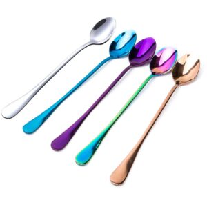 long handle tea spoon, stainless steel multicolored spoon iced tea spoons for mixing ice cream coffee spoon milkshake dessert spoon cocktail stirring spoons set of 5.