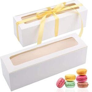 NPLUX 25 Pack Macaron Boxes for 5-7 Macarons Cookie Candy Strawberry Boxes Macaron Container Packaging Boxes with Ribbon for Gift Giving(White)