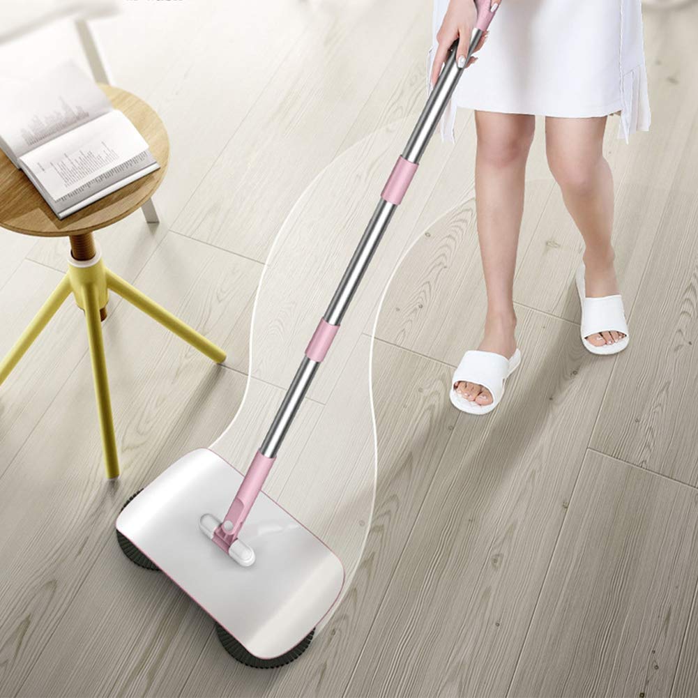 Hand Push Sweeper, Household Hand Sweeping Machine, Non Electric Sweeper Mop Broom Dustpan Floor Cleaning Tools for Cleaning Hair, Fruit Shell, Dust, etc - Angle Changable Freely(Pink)