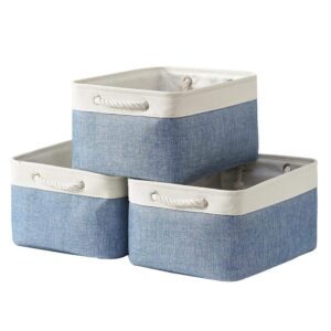 pulnimus large foldable storage baskets collapsible sturdy[3-pack] fabric storage baskets with handles for organizing shelf nursery home closet & office 15.7”lx11.8”wx8.3”h,white blue