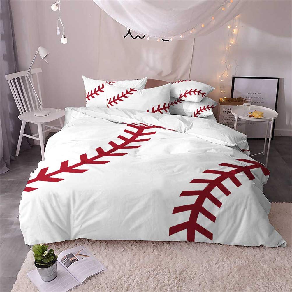 LanS Precise Baseball Sport Series Duvet Cover Bedding Set, Duvet Cover and Pillowcase, 3/4 Piece Set (Duvet Cover + 2 Pillowcases + Sheets) Health/Soft/colourfast (I,Full-3PCS-200x229cm)