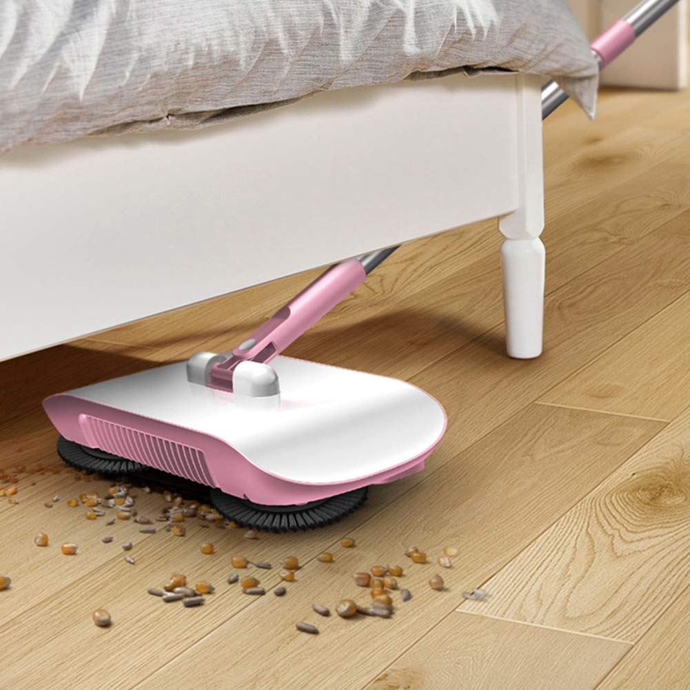 Hand Push Sweeper, Household Hand Sweeping Machine, Non Electric Sweeper Mop Broom Dustpan Floor Cleaning Tools for Cleaning Hair, Fruit Shell, Dust, etc - Angle Changable Freely(Pink)