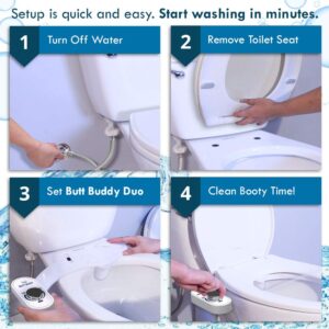 BUTT BUDDY Duo (2 Pack) - Bidet Toilet Seat Attachment & Fresh Water Sprayer (Easy to Install, Dual-Nozzle Cleaning, Non-Electric, Sanitary Bathroom)