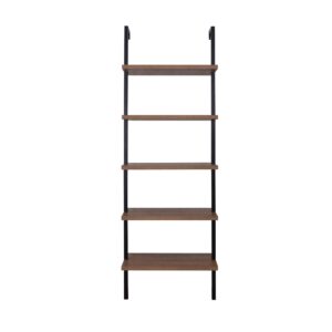 Nathan James Theo 5-Shelf Oak Wood Modern Bookcase, Open Wall Mount Ladder Bookshelf with Industrial Black Metal Frame