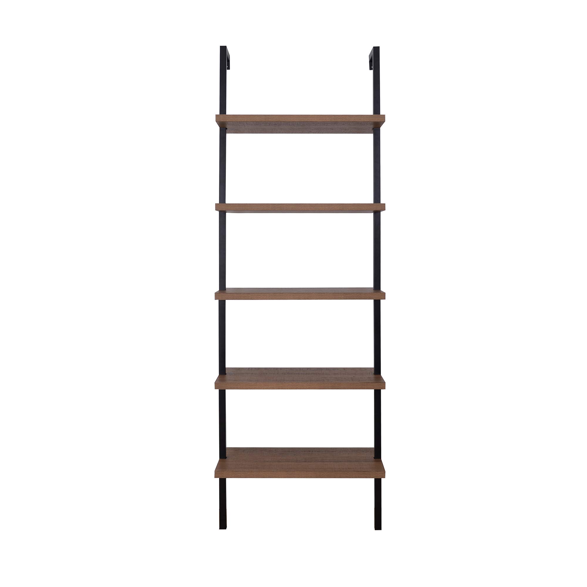 Nathan James Theo 5-Shelf Oak Wood Modern Bookcase, Open Wall Mount Ladder Bookshelf with Industrial Black Metal Frame