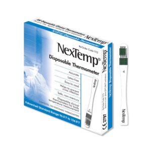 nextemp single-use thermometers - individually wrapped disposable first aid supplies, high-accuracy for work, school, home, travel, and healthcare use, fahrenheit, 100-pack, by medical indicators inc.