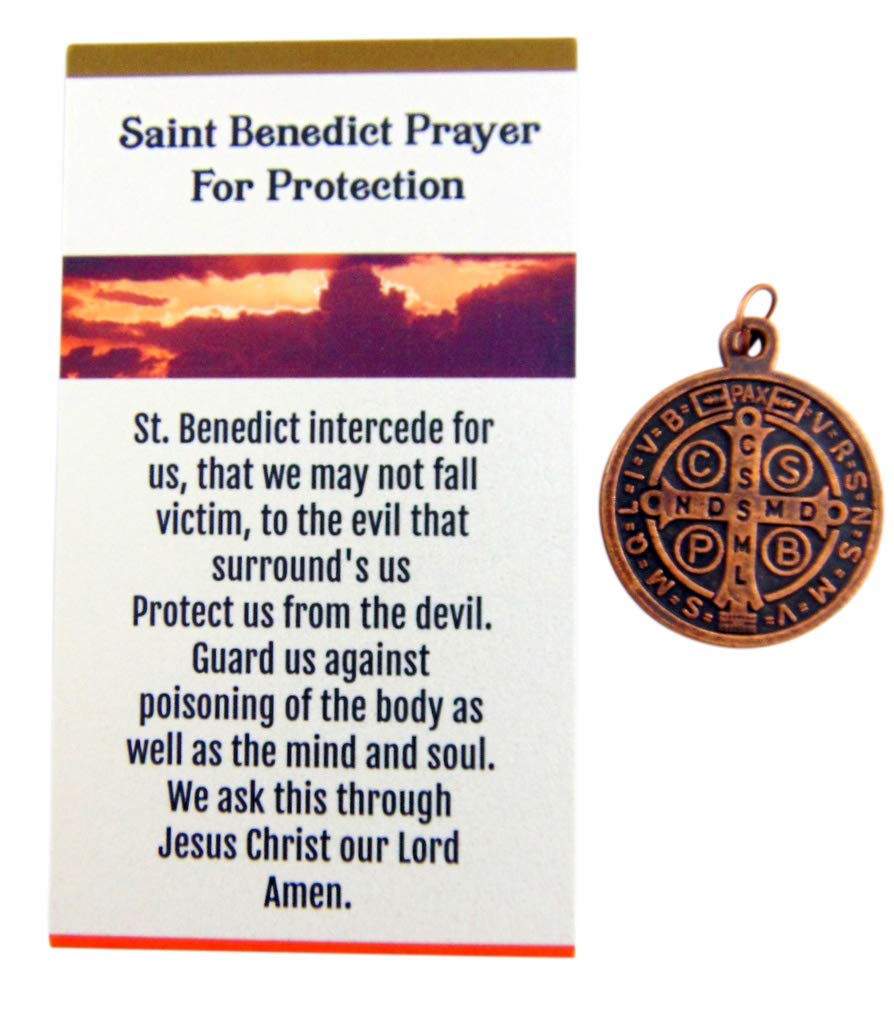 St Benedict Protection from Evil Saint Gift Set with Medal and Holy Prayer Card