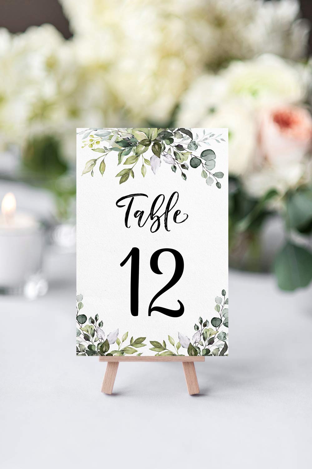 Printed Party Table Card Numbers Set, 1-40 and Head Table Card, Greenery