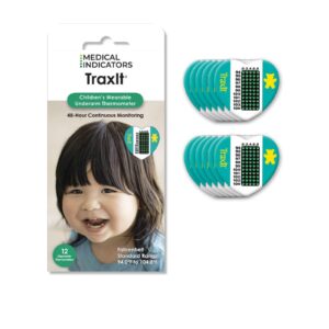 traxit 12 pack - fahrenheit - children’s axillary thermometer - continuous read, single-use pediatric thermometer