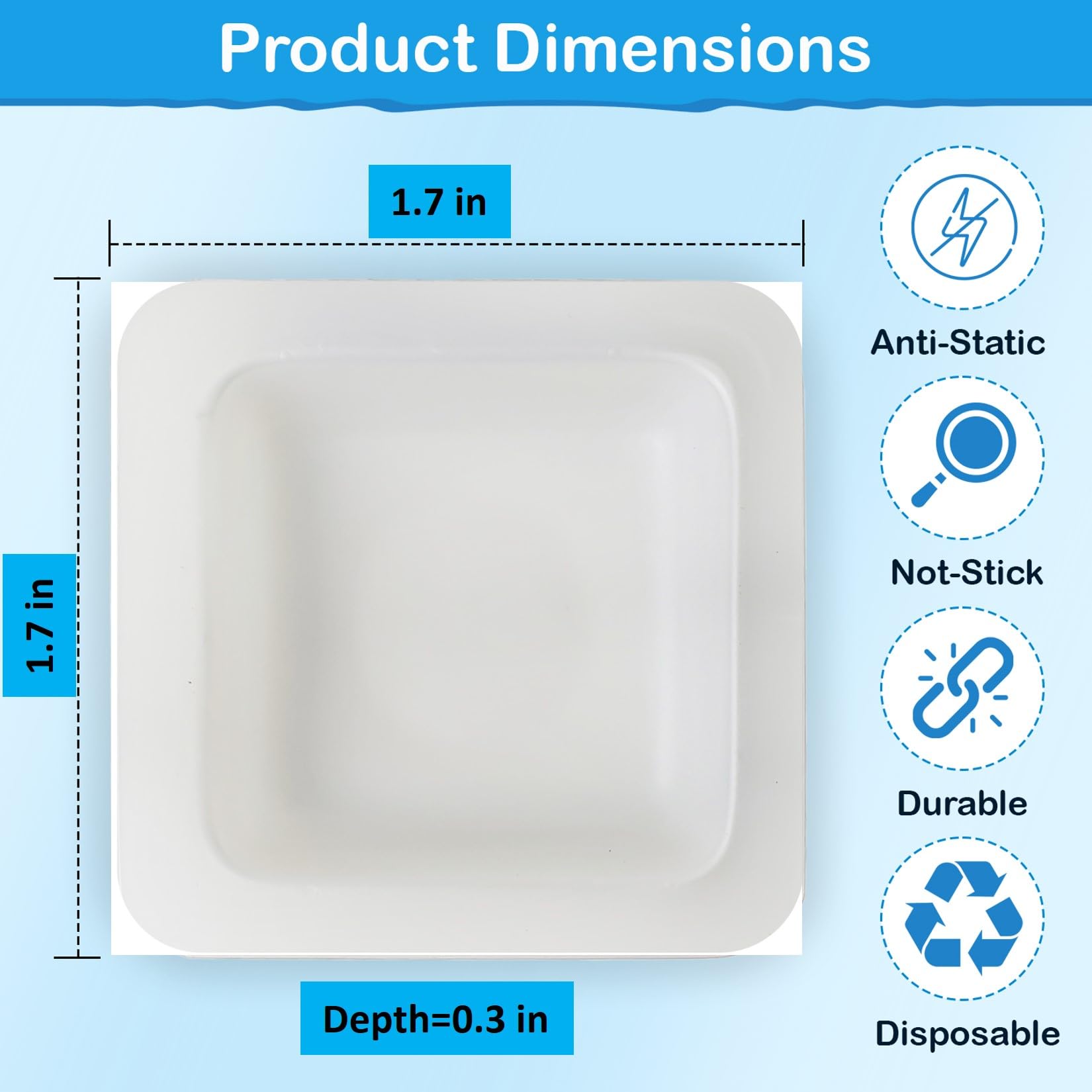 Small 1.7" Square Polystyrene Weigh Boats, Weighing Dishes, Weighing Boats, Anti-Static Disposable Tray, 10ml (160 pcs)