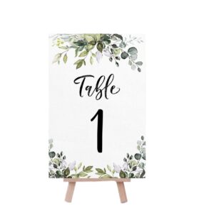 printed party table card numbers set, 1-25 and head table card, greenery