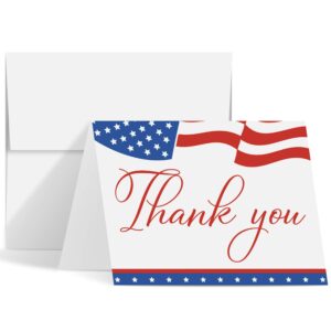 patriotic thank you voting cards with envelopes, american flag july 4th usa greeting cards | a2 size – 4.25 x 5.5” cards when folded | 80lb (216gsm) cardstock | 25 cards and 25 envelopes per pack