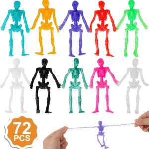 konsait 72 pack stretchy skeletons stretchy toys bulk set, random 10 glitter color sensory bendable toys, party favors for kids halloween birthday gift, goodie bags, pinata filler, classroom prizes