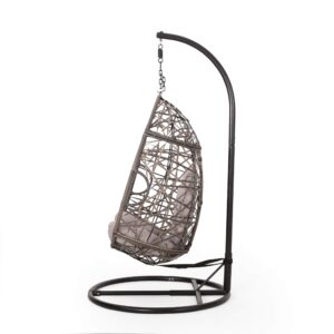 CHRISTOPHER KNIGHT HOME Tammy Outdoor Wicker Tear Drop Hanging Chair, Gray and Black