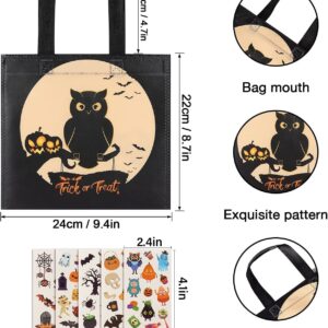 Halloween Treats Bags Party Favors - 30 pack Non-Woven Halloween Tote Gift Bags for Kids Trick or Treat Bags with 54 pcs Tattoos, Reusable Candy Bags Goodie Bag for Halloween Party Supplies(6 Pattern)