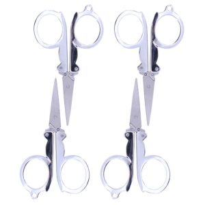 Foldable Small Scissors,Portable Mini Travel Scissor,Big Size Stainless Steel Folding Scissor with Keychain Pointy Small Sewing Fold Up Scissors Craft Camping 4 pack