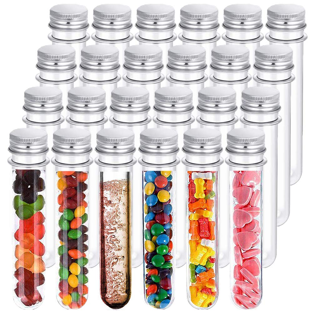 24 PCS Plastic Test Tubes,45 ml Clear Test Tube with Caps,140 x 25 mm Test Tube for Candy Storage,Party,Decoration,Beads Display,Lab