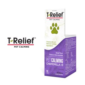 T-Relief Pet Calming for Dog & Cat Natural Comfort Remedy for Nervousness & Stress with Chamomile + 9 Soothing Actives Relaxing Herbal Relief - 90 Tablets