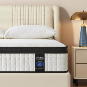 inofia twin xl mattress, 10 inch xlong twin hybrid mattress, breathable comfortable cool single mattress, supportive & pressure relief, motion isolating individually wrapped coils