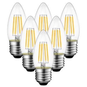 anwio b11 filament bulb e26 base non-dimmable 6w(60w equivalent) 2700k warm white chandelier decorative candle light bulb 6 pack