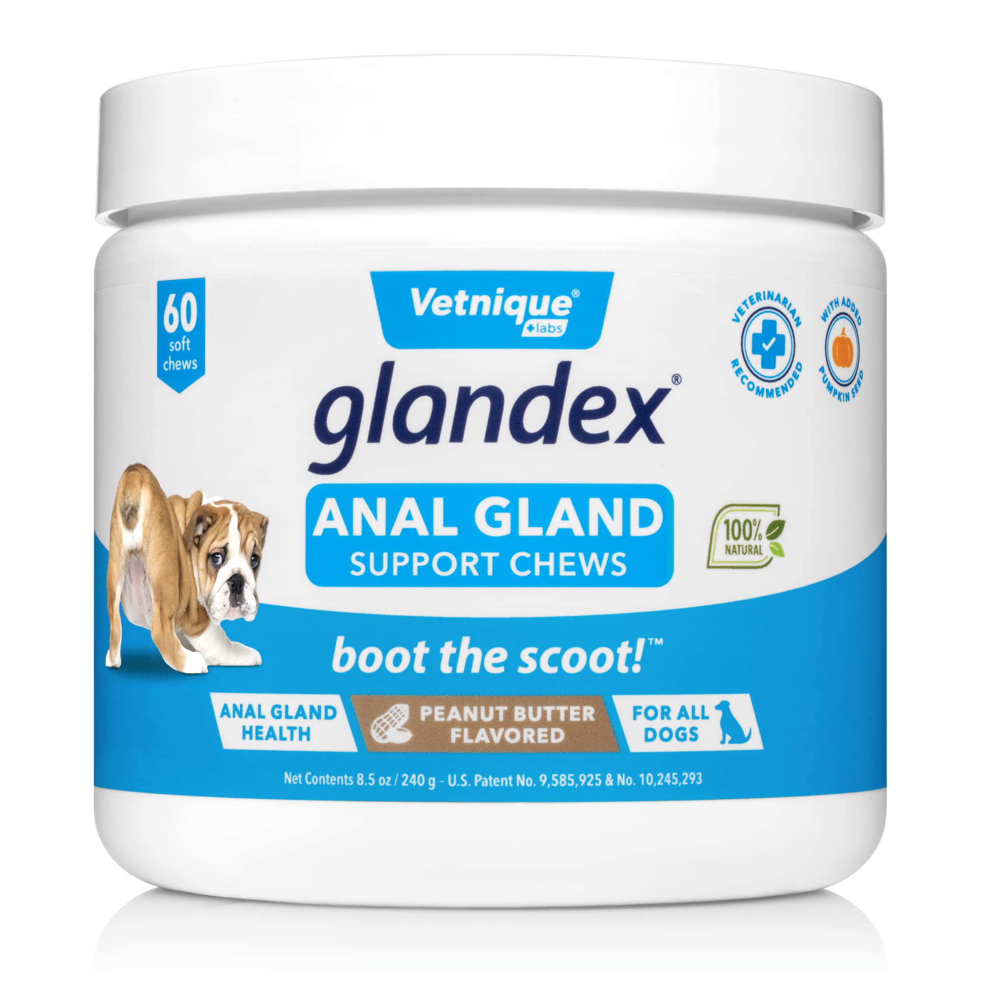 Vetnique Glandex for Dogs 60ct Peanut Butter Anal Gland Support Chews and Glandex Pet Wipes 75ct Bundle