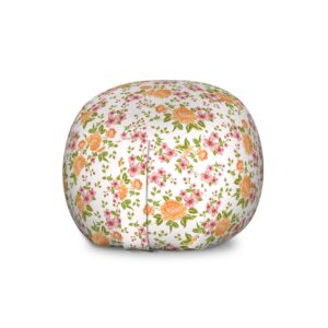 ambesonne flower storage toy bag chair, vibrant color peony pattern poppy love wedding celebrations theme print, stuffed animal organizer washable bag, large size, pale orange green rose