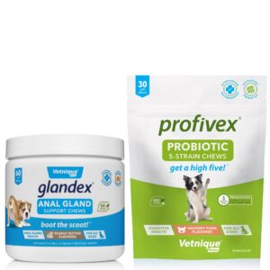 glandex anal gland peanut butter soft chew 60ct and profivex probiotic soft chews pork liver 30ct bundle