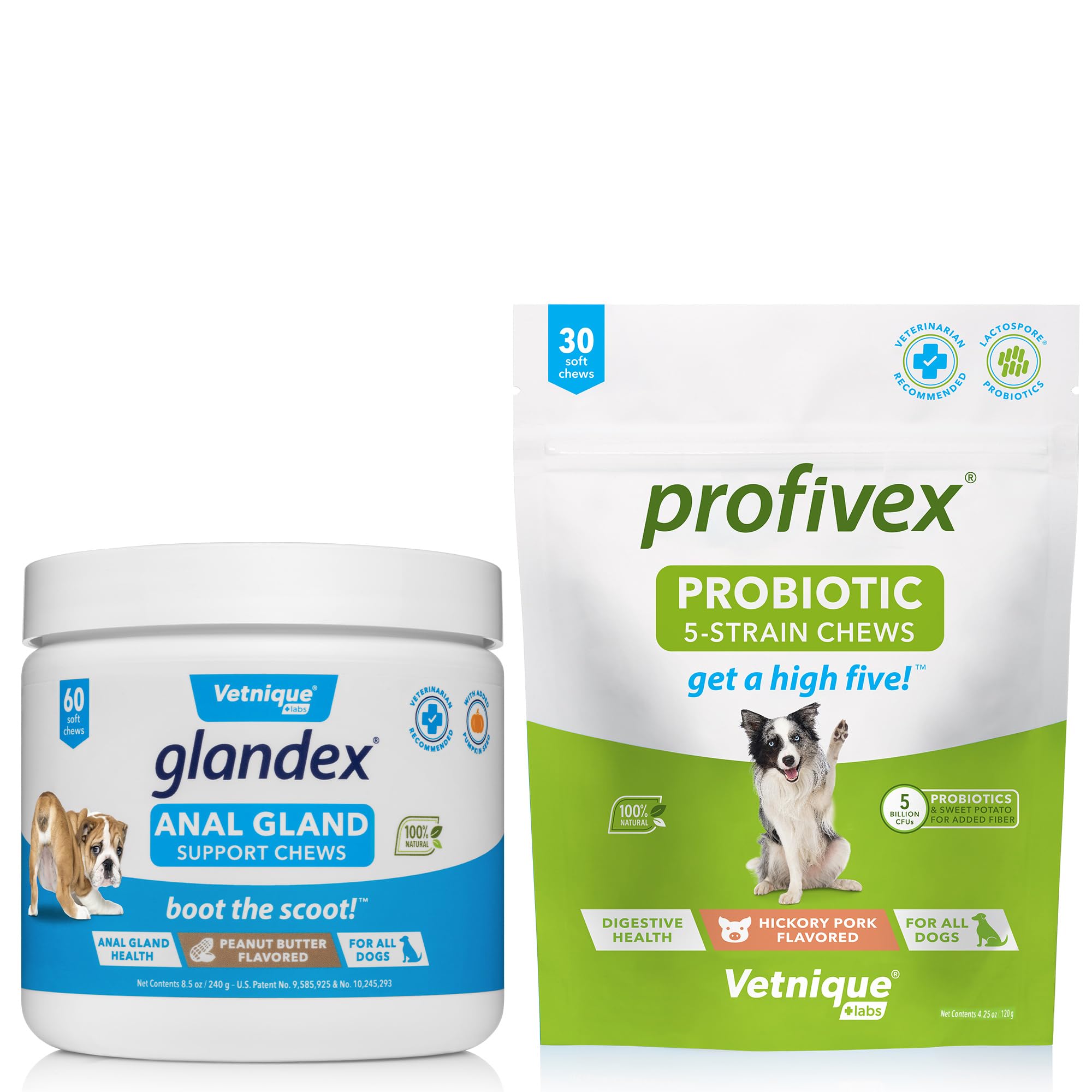 Glandex Anal Gland Peanut Butter Soft Chew 60ct and Profivex Probiotic Soft Chews Pork Liver 30ct Bundle