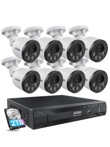 zosi 5mp 8ch poe security camera system with audio,h.265+ 5mp 8 channel nvr with 2tb hdd,8pcs weatherproof poe ip cameras outdoor indoor,human detection,100ft night vision,for home 24-7 recording