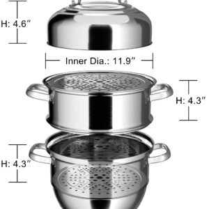 VENTION Large Indution Steamer Pot(32cm), 3 Tier Steamer for Cooking, 12 7/10 Inch Stainless Steel Steamer Pot for Cooking, Steam Pot for Dumpling