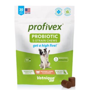 Glandex for Dogs Anal Gland Support Chews 30 Ct and Profivex 5-Strain Chews 30 Ct Bundle, Anal Gland Supplement for Dogs, Hickory Pork Flavor 5-Strain Clinical-Strength Digestive Probiotics for Dogs