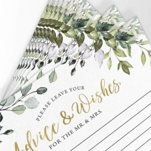 Printed Party Advice and Wishes for the Mr and Mrs – Wedding Advice Cards for Bridal Shower, Games and Favors for Guests, Eucalyptus Botanical Decor, 50 Cards