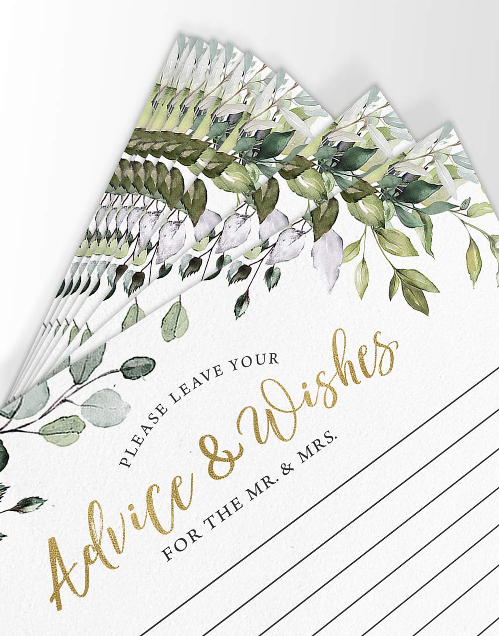 Printed Party Advice and Wishes for the Mr and Mrs – Wedding Advice Cards for Bridal Shower, Games and Favors for Guests, Eucalyptus Botanical Decor, 50 Cards