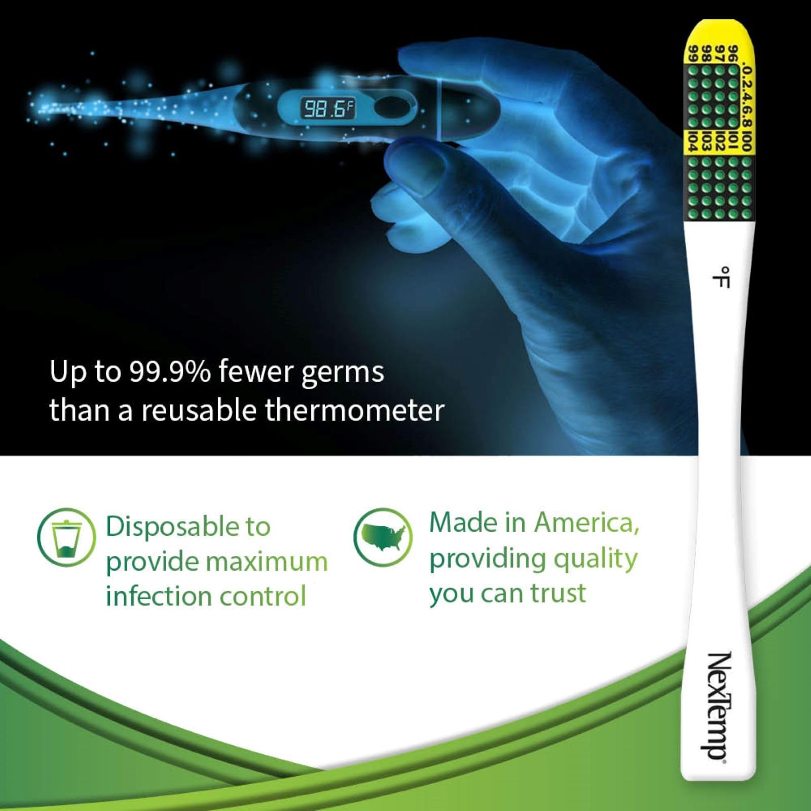 NexTemp Ultra Single-Use Thermometers - Individually Wrapped Disposable First Aid Supplies with High-Accuracy Readings, for Work, Home, and Travel, Fahrenheit, 12-Pack, by Medical Indicators Inc.