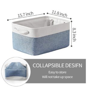 pulnimus Large Foldable Storage Baskets Collapsible Sturdy[3-Pack] Fabric Storage Baskets with Handles for Organizing Shelf Nursery Home Closet & Office 15.7”Lx11.8”Wx8.3”H,White Blue