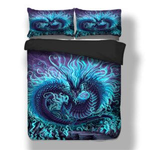 3D Blue Dragon Bedding Set Chinese Dragon Full Queen Duvet Cover Set with Pillow Cases Bed Sheets Twin King Quilt Cover Bed Linen (US Full)