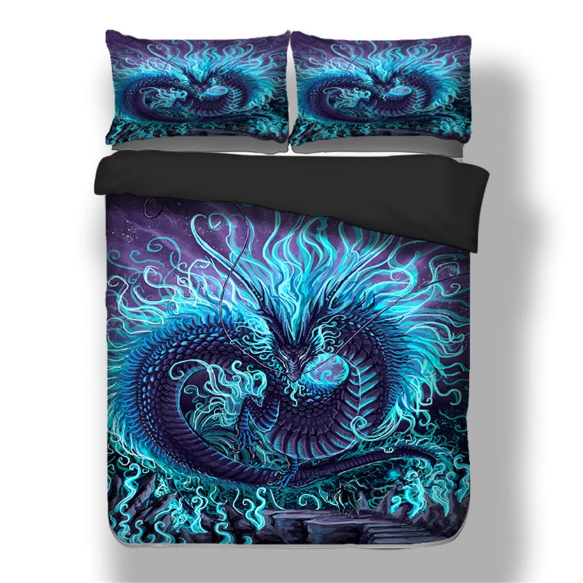 3D Blue Dragon Bedding Set Chinese Dragon Full Queen Duvet Cover Set with Pillow Cases Bed Sheets Twin King Quilt Cover Bed Linen (US Full)