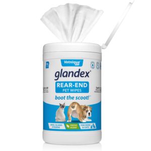 Vetnique Glandex for Dogs & Cats Anal Gland Powder Supplement 2.5oz Beef Liver & Glandex Wipes for Dogs Hygienic Anal Gland Wipes 75ct