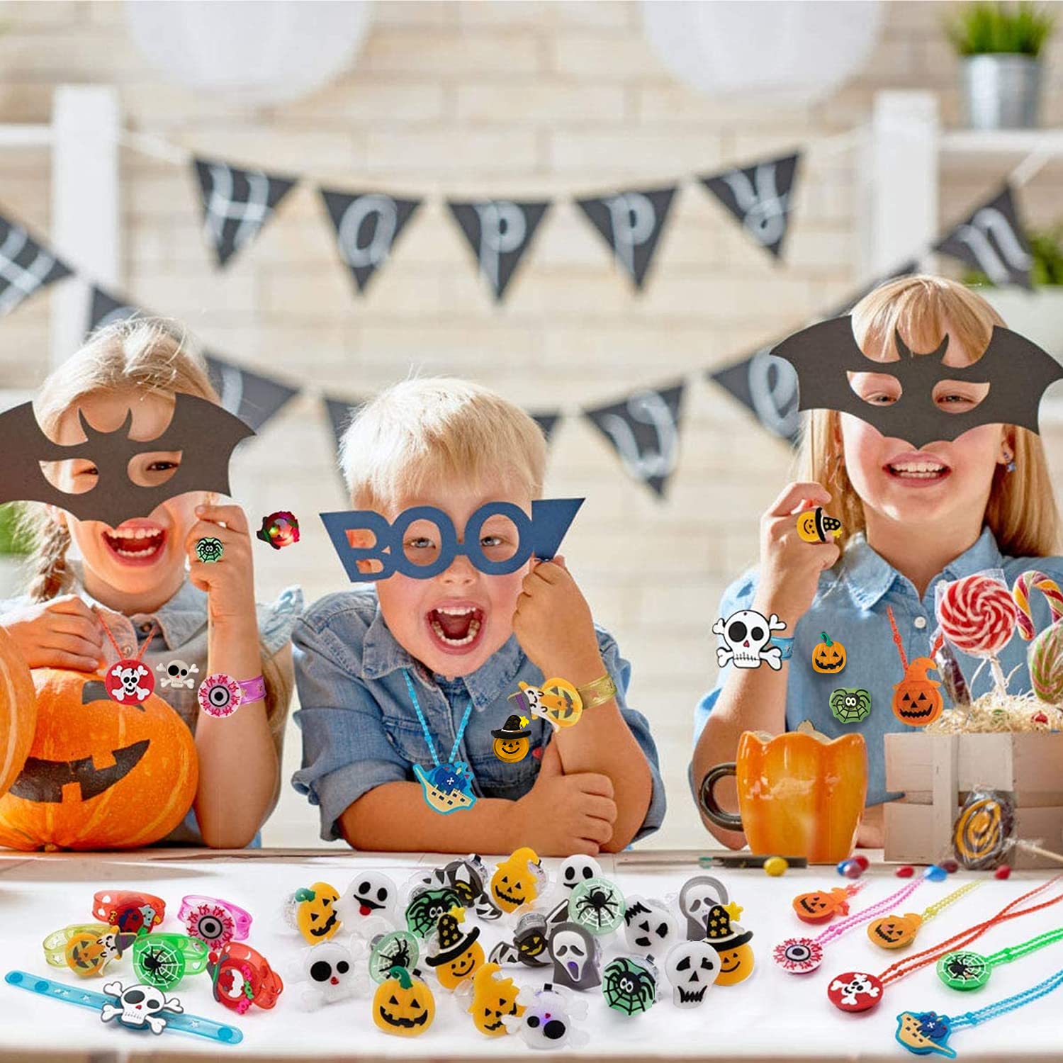 Halloween Party Favors for Kids, Light Up Necklace Rings Watch Party Supplies Set for Halloween Holiday