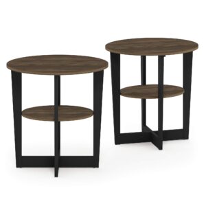 Furinno JAYA Oval End Side Night Stand/Bedside Table, 2-Pack, Columbia Walnut/Black