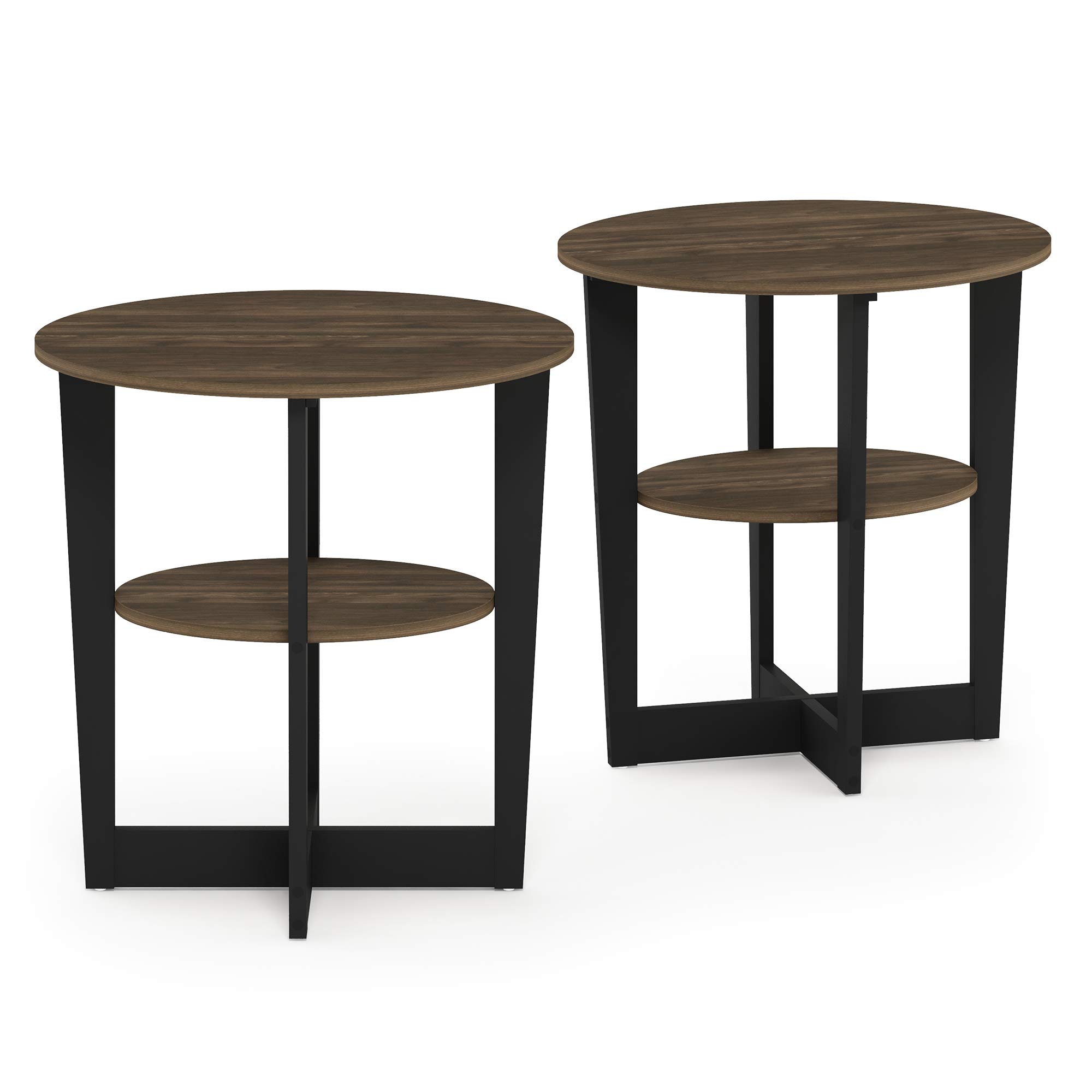 Furinno JAYA Oval End Side Night Stand/Bedside Table, 2-Pack, Columbia Walnut/Black