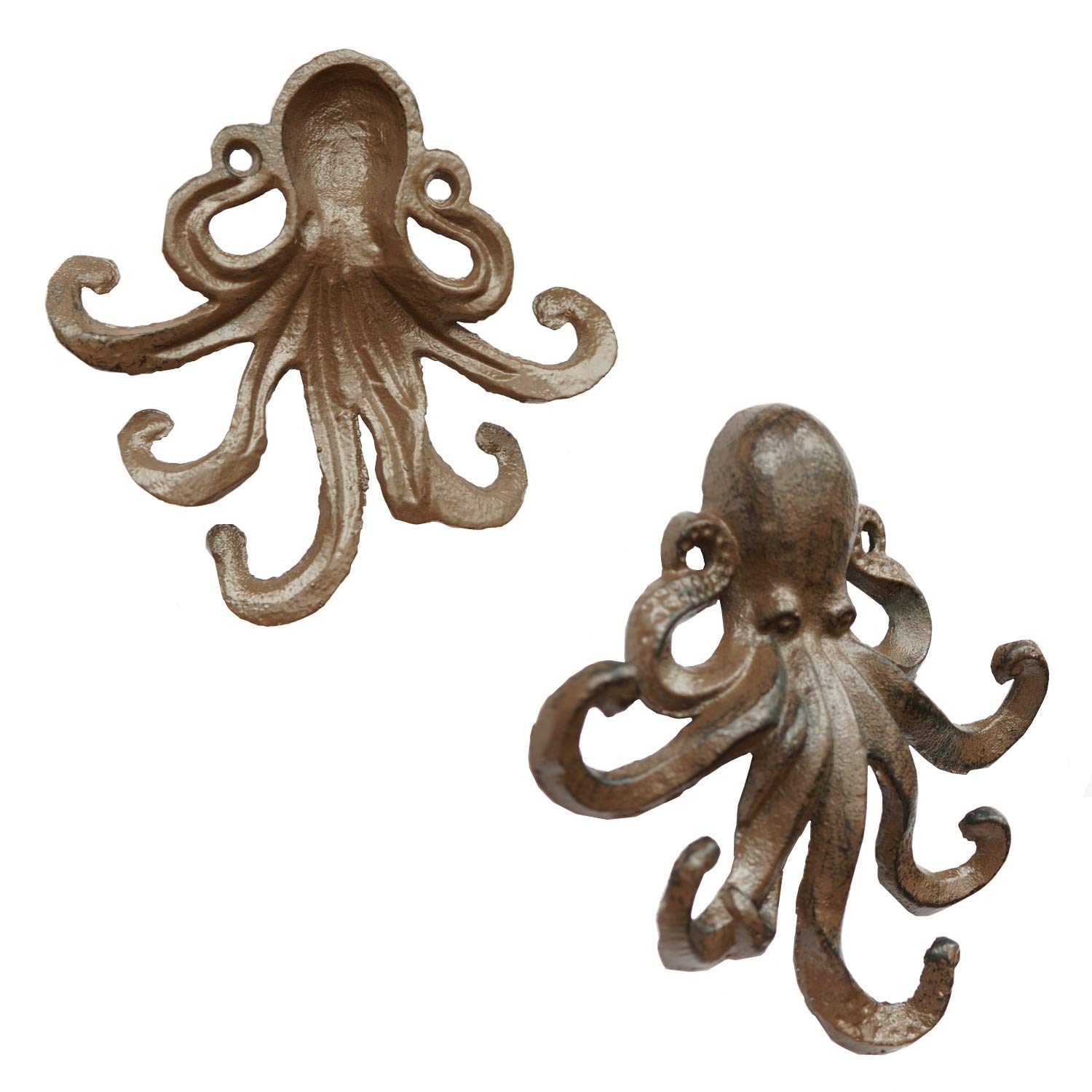 YMAISS Rustic Brown Cast Iron Octopus Hooks,Key Hooks,Sea Theme Hook,Coastal Hook,Antique Old Shabby Chic Cast Iron Hooks, Decorative Swimming Octopus Tentacles Key Hook Matching Screws Included