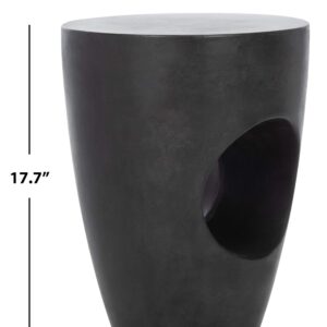 SAFAVIEH Outdoor Aishi Black Modern Concrete Round Accent Table