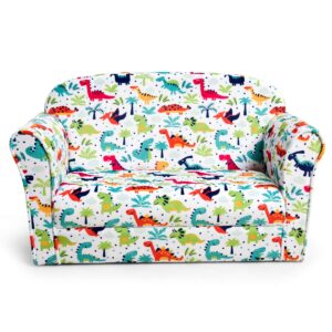 costzon kids couch, double seat children's sofa w/dinosaur pattern, comfortable back, easy to move, toddler armrest chair for bedroom, living room, soft kids sofa for preschool baby boys girls gifts