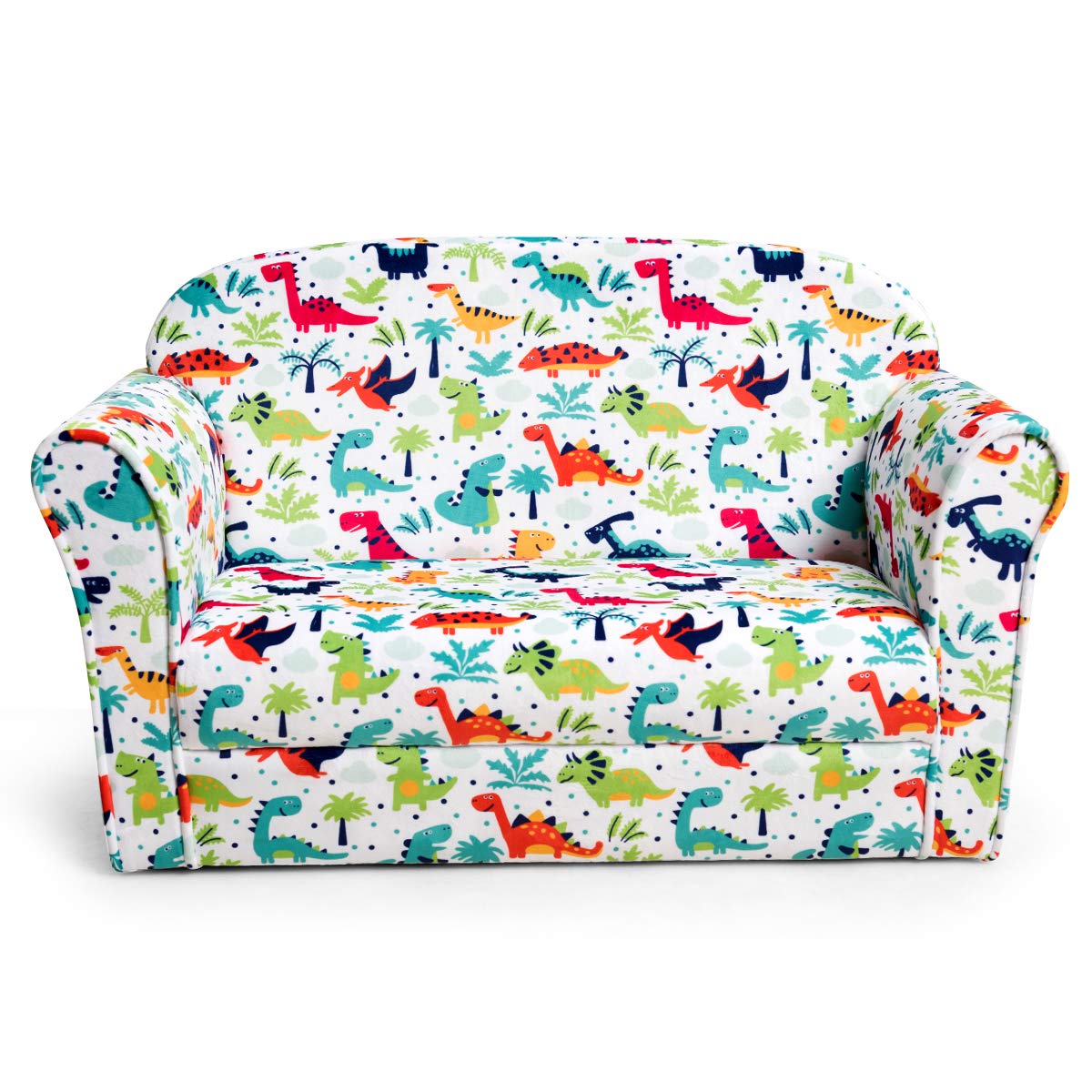 Costzon Kids Couch, Double Seat Children's Sofa w/Dinosaur Pattern, Comfortable Back, Easy to Move, Toddler Armrest Chair for Bedroom, Living Room, Soft Kids Sofa for Preschool Baby Boys Girls Gifts