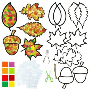 exquiss 10 pieces fall leaf suncatcher craft tissue paper suncatchers autumn decorations diy window art autumn sun catchers for kids silhouette window decorations classroom activity thanksgiving art