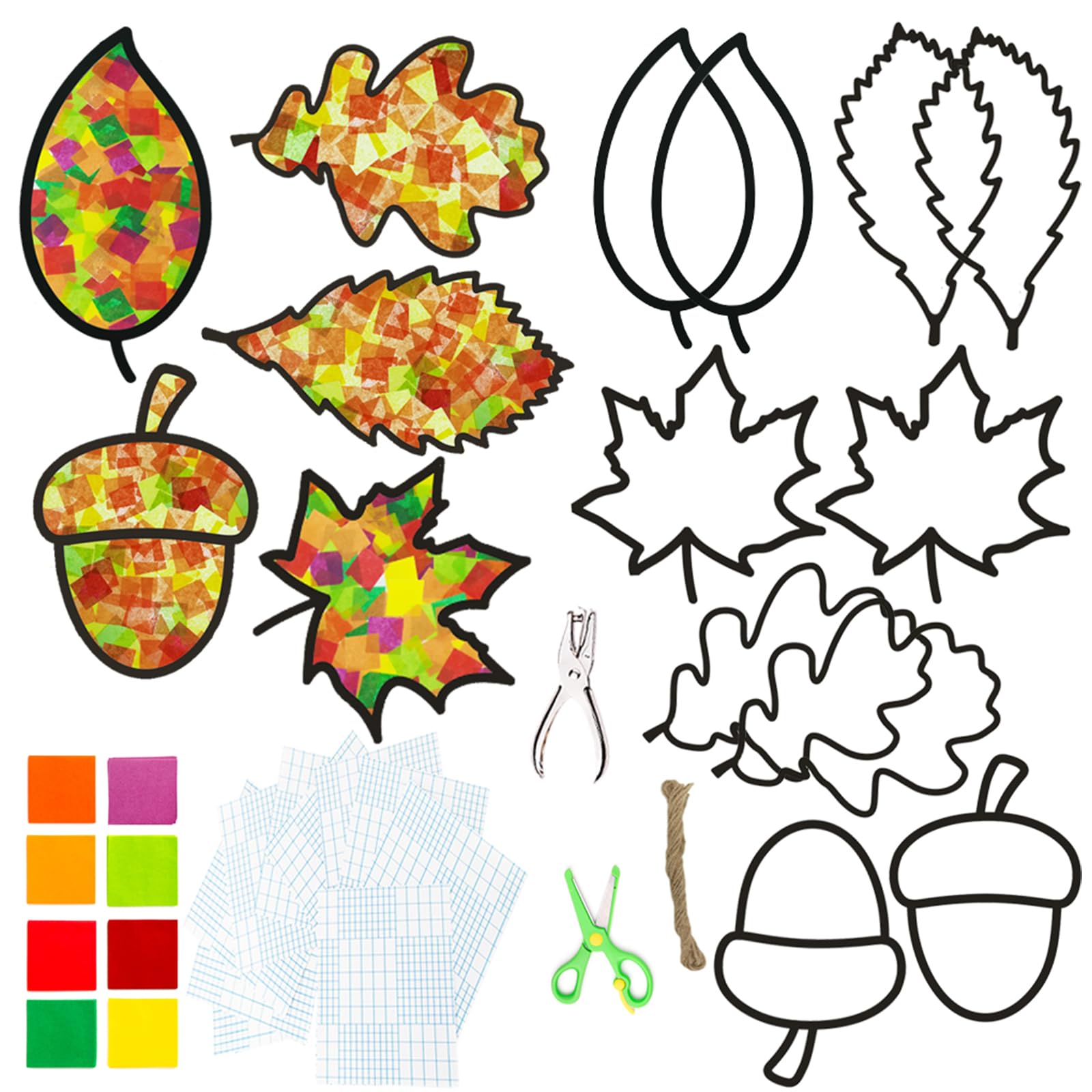 EXQUISS 10 Pieces Fall Leaf Suncatcher Craft Tissue Paper Suncatchers Autumn Decorations DIY Window Art Autumn Sun Catchers for Kids Silhouette Window Decorations Classroom Activity Thanksgiving Art