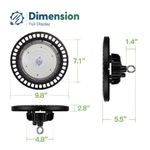 FREELICHT LED High Bay Light, 150W 21000LM Waterproof Commercial Light Fixture with Safety Cable, 1-10V Dimmable UFO High Bay Shop Light for Garage, Warehouse, Workshop