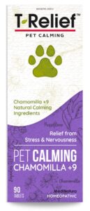 t-relief pet calming for dog & cat natural comfort remedy for nervousness & stress with chamomile + 9 soothing actives relaxing herbal relief - 90 tablets