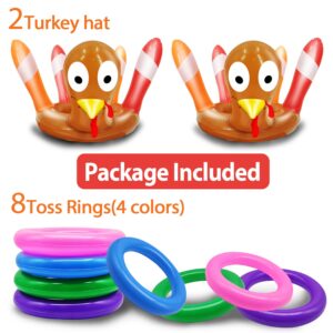 2 Pack Thanksgiving Ring Toss Games Toys for Kids Thanksgiving Inflatable Turkey Hats Toss Games Thanksgiving Family School Party Favors Decor Indoor Outdoor Party Game(2 Turkey Hats, 8 Rings)